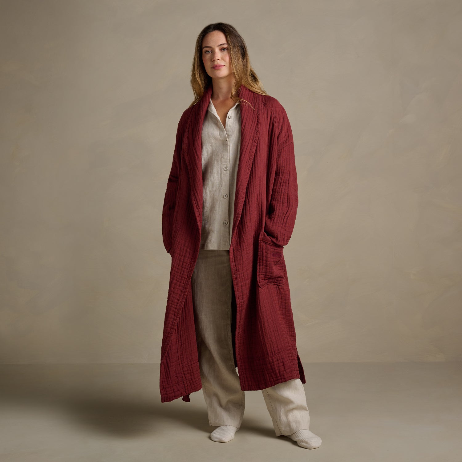 The Dream Cotton Robe in Wine by Bedfolk