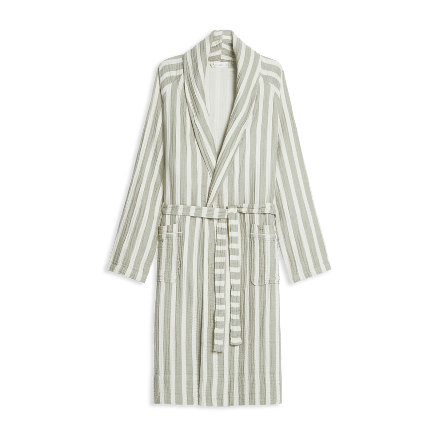 The Dream Cotton Robe in Sage Stripe by Bedfolk