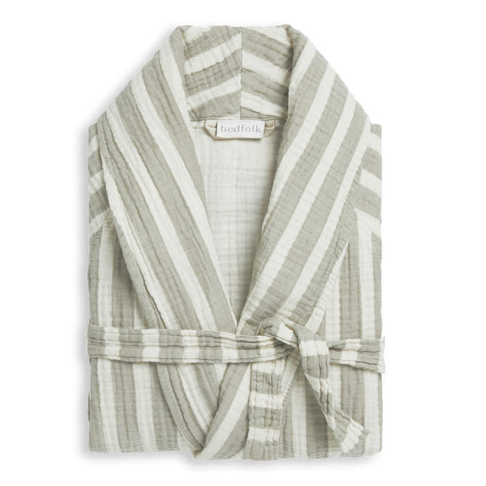 The Dream Cotton Robe in Sage Stripe by Bedfolk