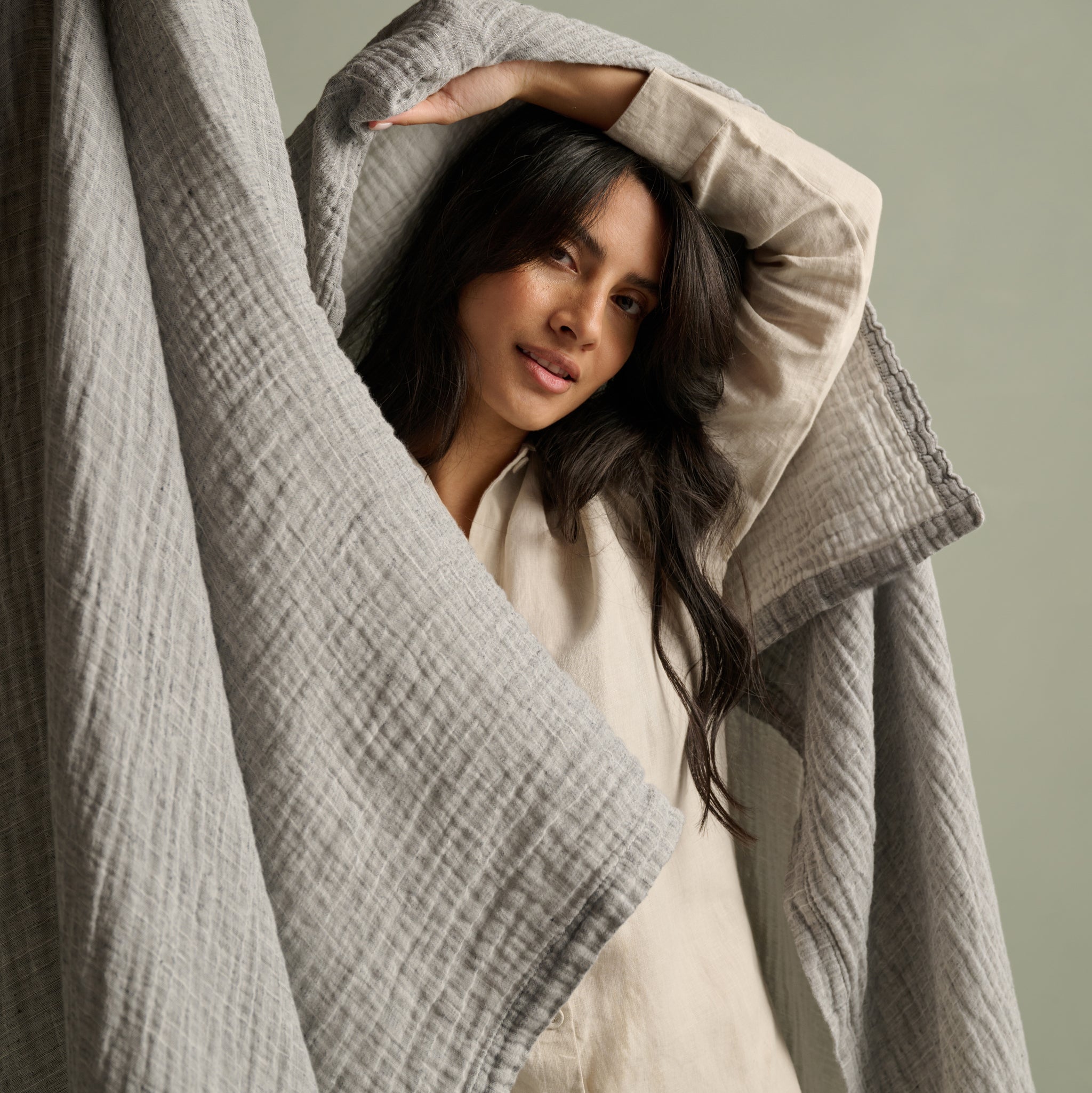 The Linen & Cotton Bed Throw in Ink by Bedfolk