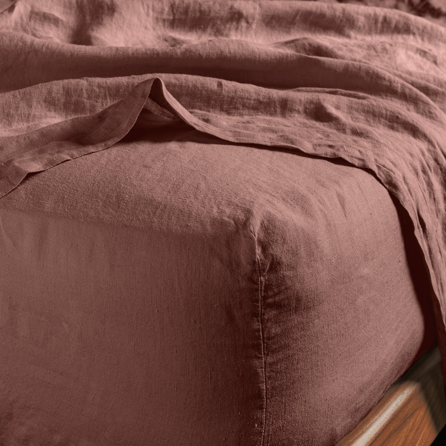 100% Linen Fitted & Flat Sheets in Rust | Bedfolk